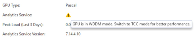 ACC shows GPU is in WDDM Mode. Switch to TCC Mode for Better Performance