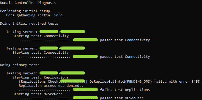 Examples of DcDiag Commands