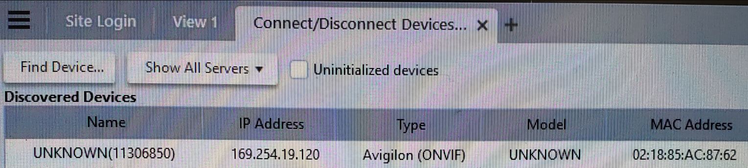 ACC - Avigilon Camera with Invalid MAC Address 021885