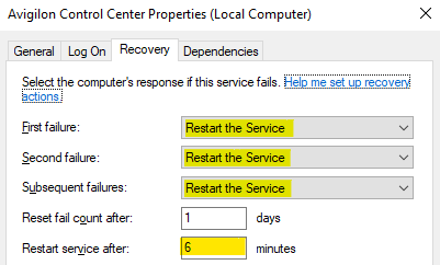 How to Reset the ACC Server Service Recovery Behaviour