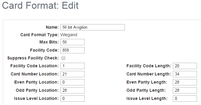 Avigilon 56-bit Card Format for ACM EC, PRO, ENT, and VM