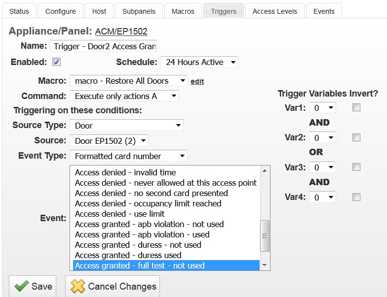ACM Configuration - Simple Man Trap (disable doors)