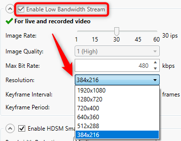 Change the Low Bandwidth Stream Resolution of Avigilon Cameras