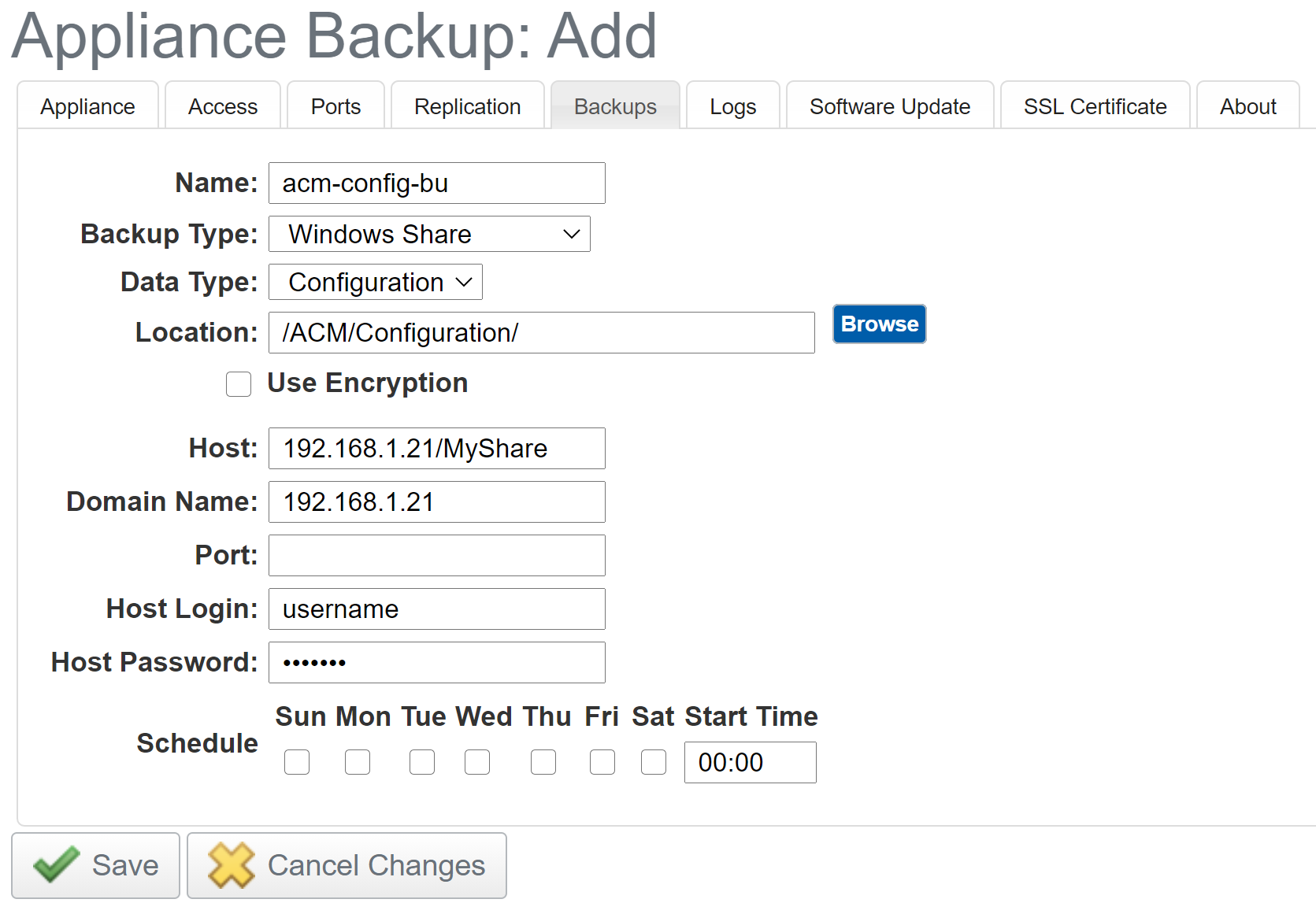 How Can I Back Up My ACM Appliance to a Windows Share