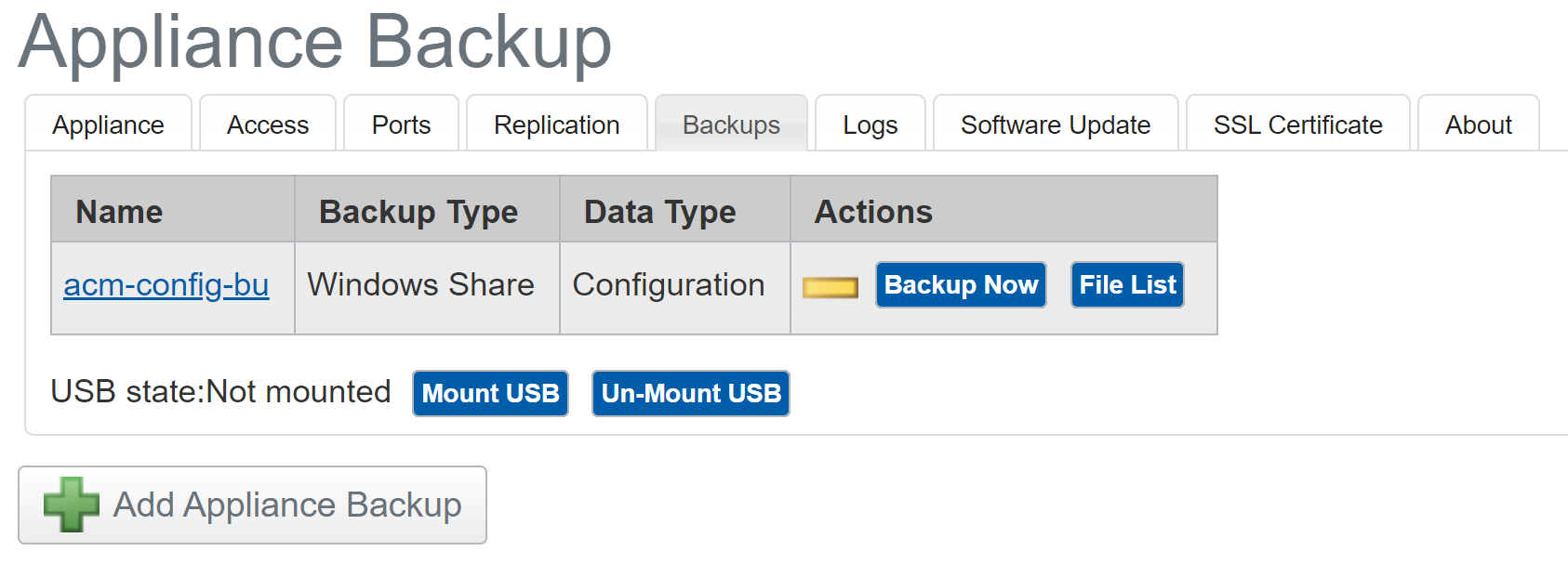 How Can I Back Up My ACM Appliance to a Windows Share