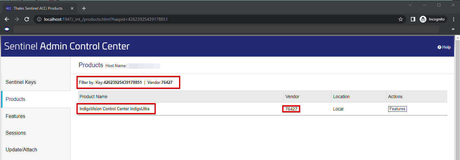 IndigoVision Control Center License information screen