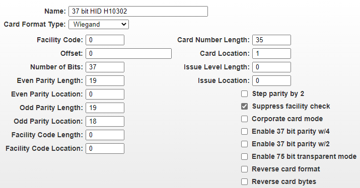 HID H10302 37 Bit Card Format