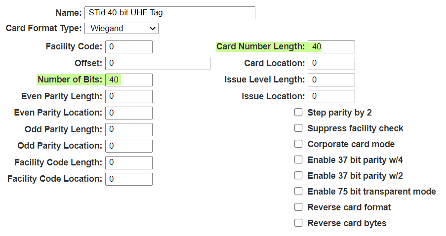 STid 40-bit UHF Card Format
