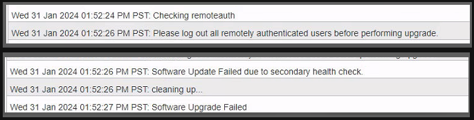 Acm Upgrade Failed Due To Remote Authenticated Users Logged In