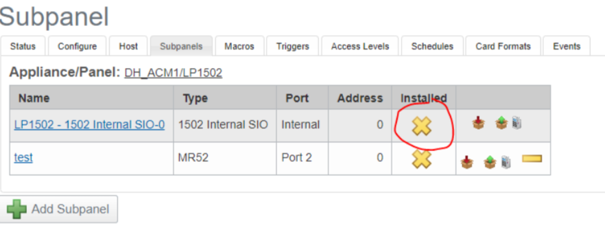 ACM - Internal Subpanel Offline