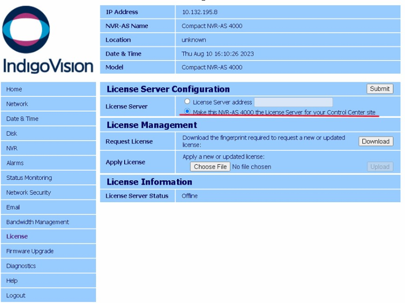 Use a Compact NVR-AS 4000 as a License server