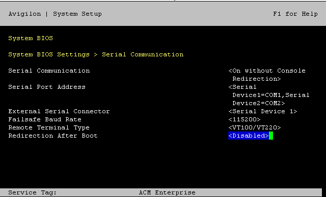 Enable Serial Port in AC-APP-xxxR-ENT2 ACM Appliance