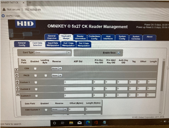 Configure HID Omnikey 5427CK for Avigilon iClass SEOS cards (56 bits)