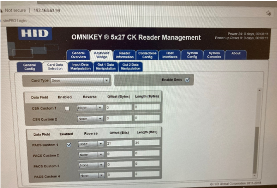 Configure HID Omnikey 5427CK for Avigilon iClass SEOS cards (56 bits)