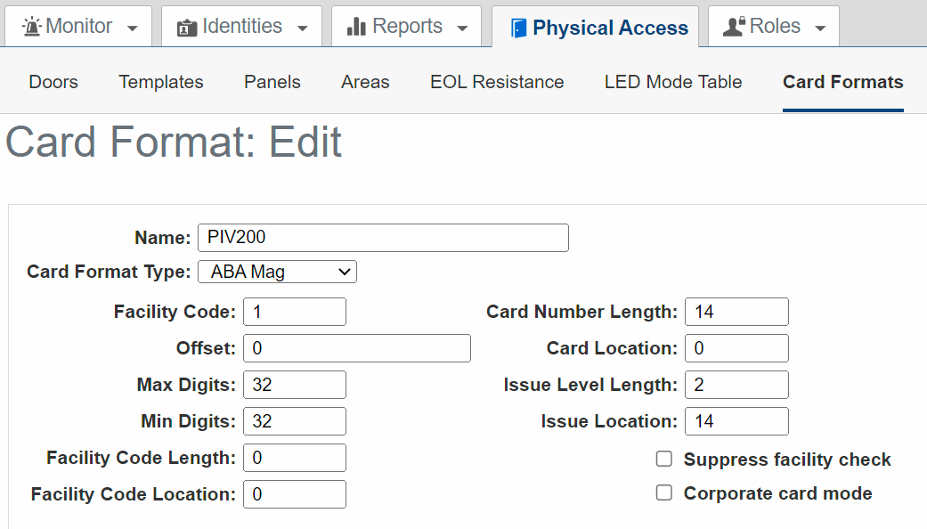 PIV200 FASC-N card format configuration