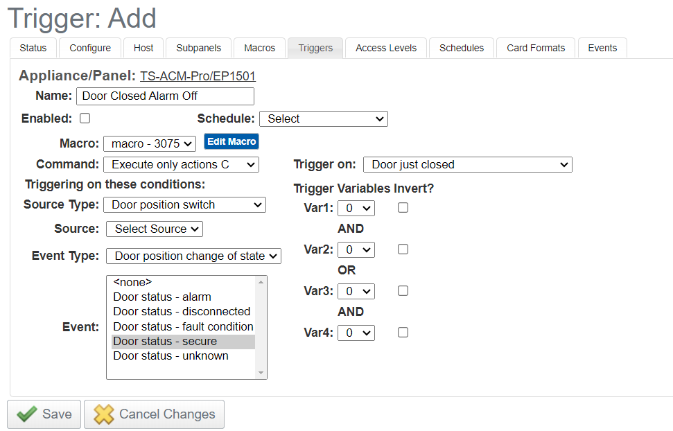 ACM - Configure Macros and Triggers for Door Alarm