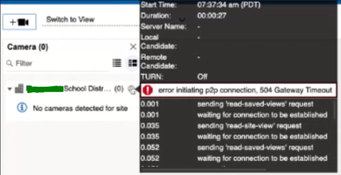ACS Error - Error Initiating p2p Connection. 504 Gateway Timeout
