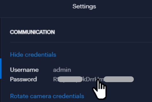 Where are the credentials for an Ava Cloud Camera