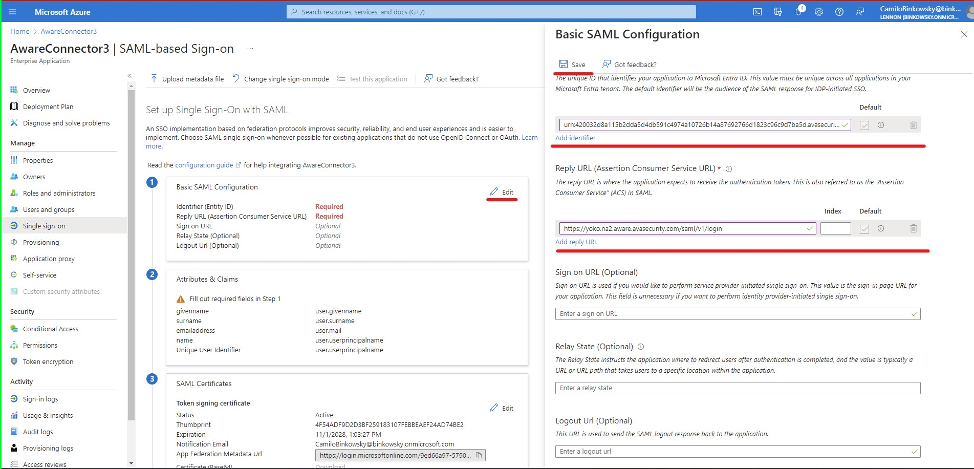 Configure SAML with Azure AD detailed step by step
