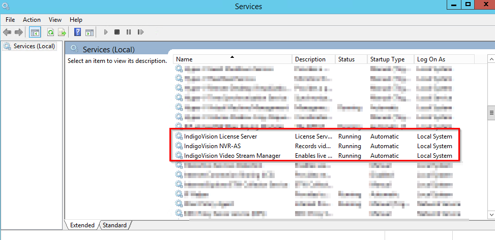 IndigoVision NVR-AS 4000 Windows Default IndigoVision Services