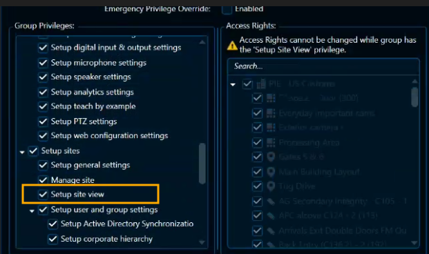 ACC/Unity Client message "Access right cannot be changed while group ...