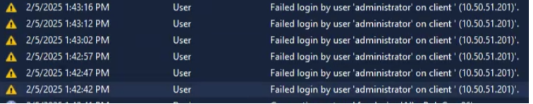 ACC Error: Failed login by user 'user name' on client '(IP Address)'