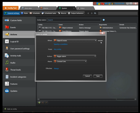 Add Avigilon Cameras and Create Analytic Events in Genetec VMS