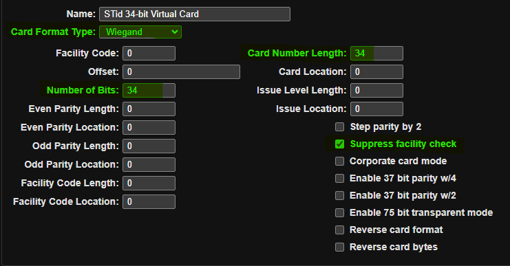 Virtual STid Card Format without Facility Code