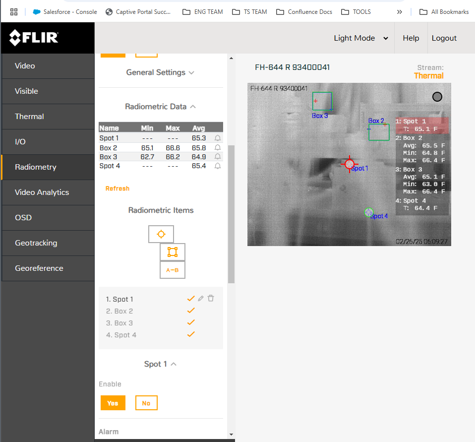 FLIR FH644-R Radiometric Alarm setup