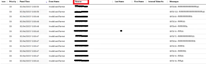 ACM invalid card format flooding messages on events and door's transactions