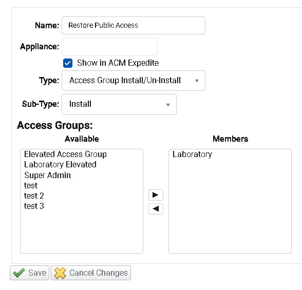 ACM/UA Elevated Access for Specific Doors